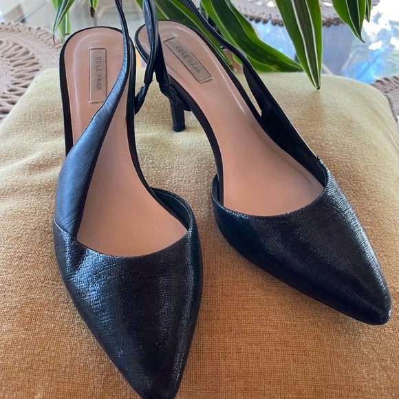 Cole Haan | Shoes | Cole Haan Black Strappy Shiny Black Leather Heels ...